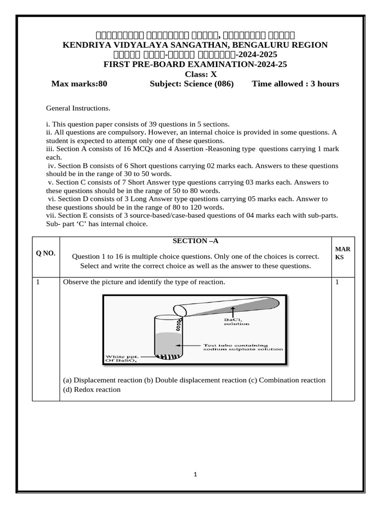 Class X Science Pre-Board Exam 2024-25 | PDF | Metals | Pyruvic Acid