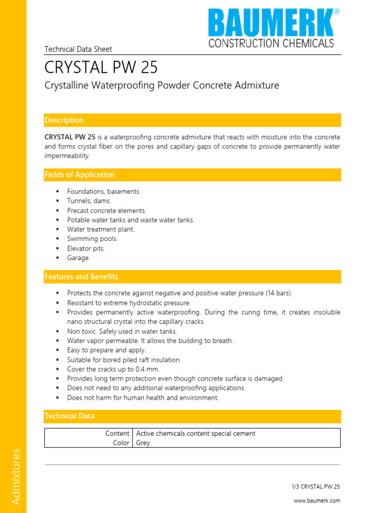 CRYSTAL PW 25_TDS | PDF | Concrete | Water