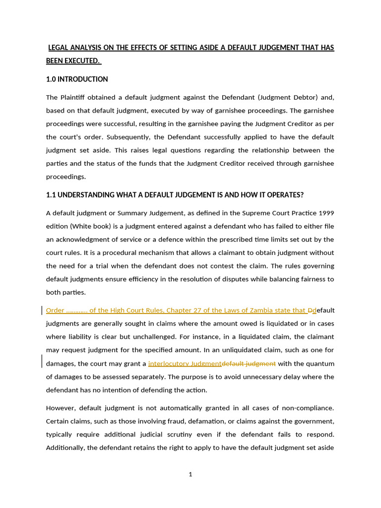 Analysis on Effects of Setting Aside a Default Judgement Revised | PDF ...