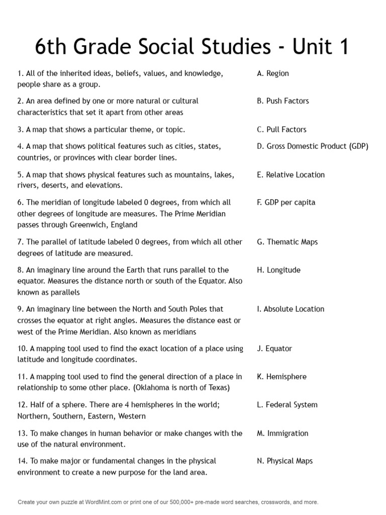 6th Grade Social Studies Unit 1 D721a 6162da7e | PDF | Longitude | Latitude