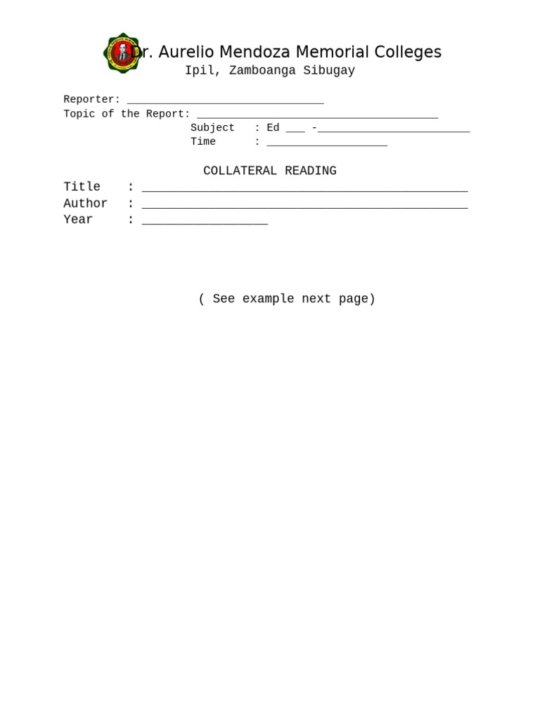 FORMAT-FOR-THE-COLLATERAL-READING | PDF | Performance Appraisal | Teachers