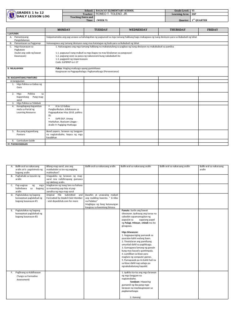 DLL - Esp 6 - Q1 - W9 | PDF