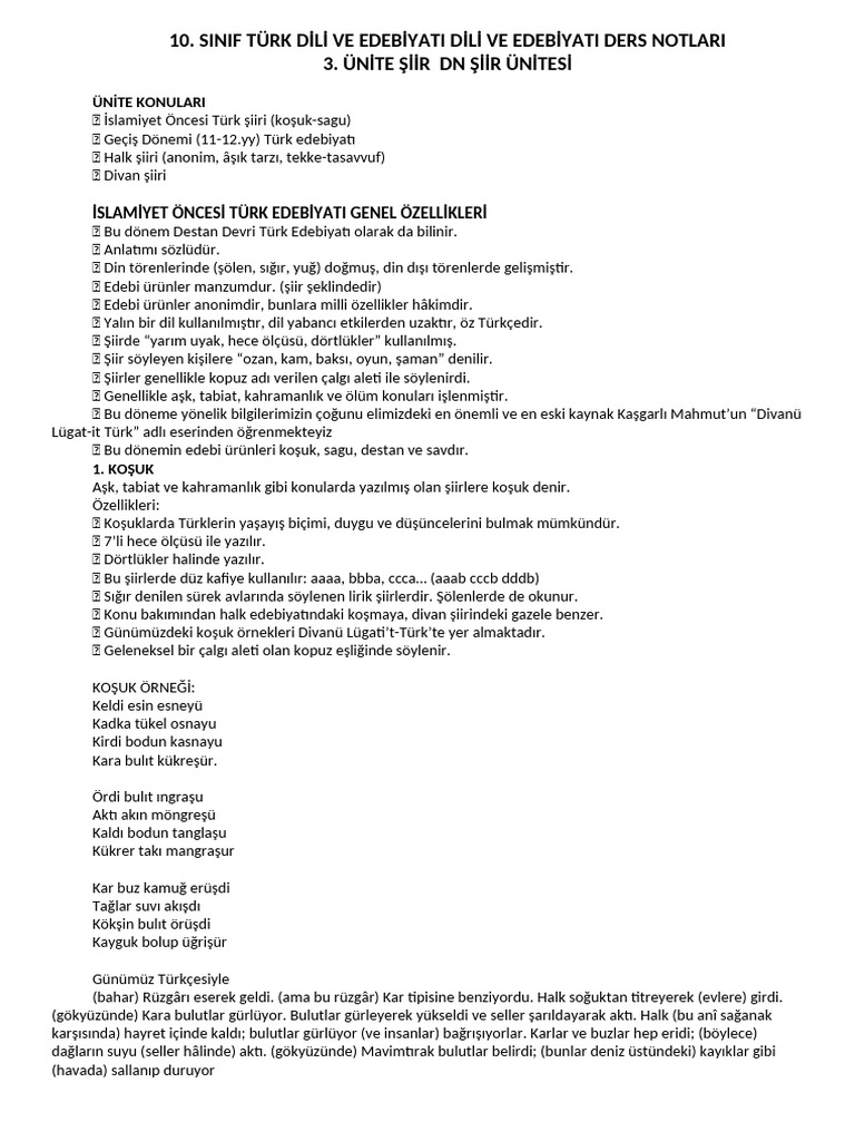 10 Tde 3. Üni̇te Şi̇i̇r DN | PDF