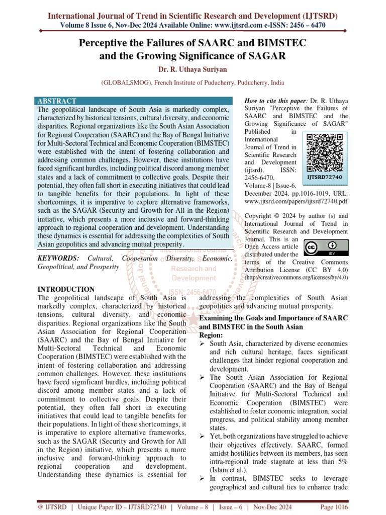 Perceptive The Failures of SAARC and BIMSTEC and The Growing ...