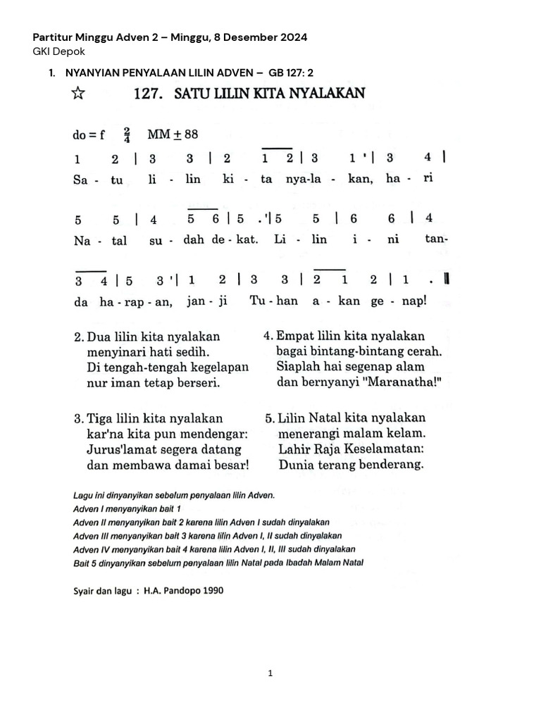 Partitur Minggu Adven 2 - 081224 | PDF