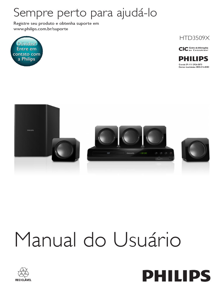 Manual do Usuário Home Theater Philips | PDF | HDMI | USB