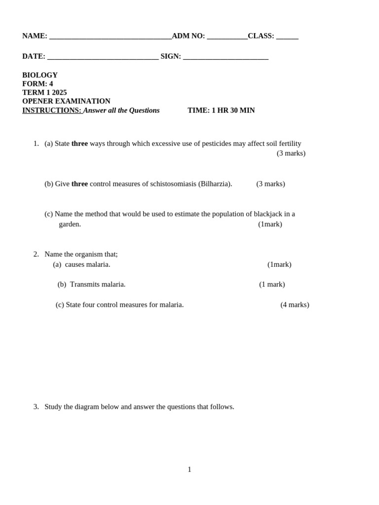 2025 Biology f4 Qs t1 Exam 1 Teacher Co Ke | PDF | Seed | Germination