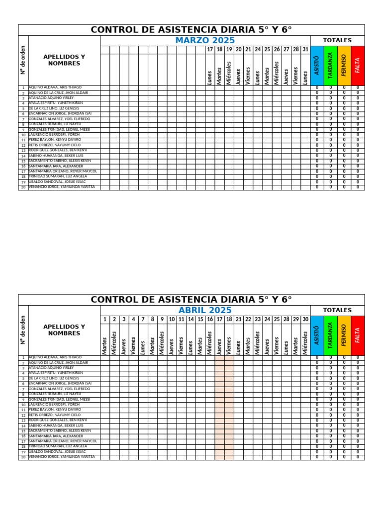 Asistencia Mensual Estudiantes | PDF