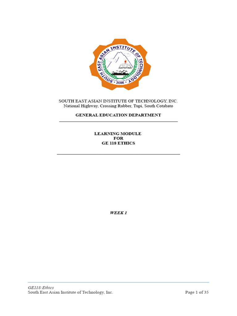 GE118 Ethics Prelim Module 2 | PDF | Utilitarianism | Morality