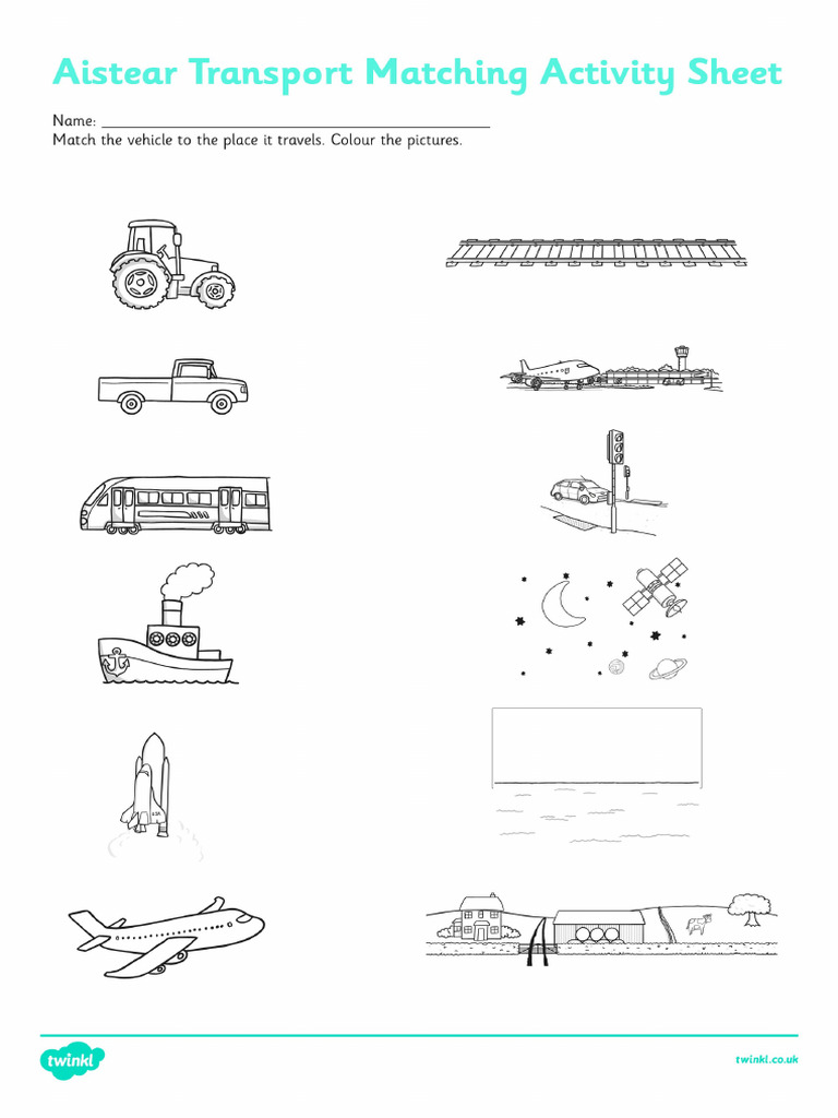 ROI T 027 Aistear Transport and Places Matching Activity Sheet | PDF