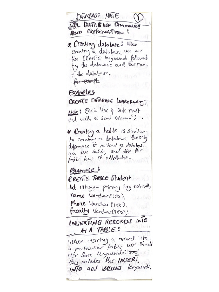 DATABASE REVISE NOTES WITH SQL COMMANDS | PDF