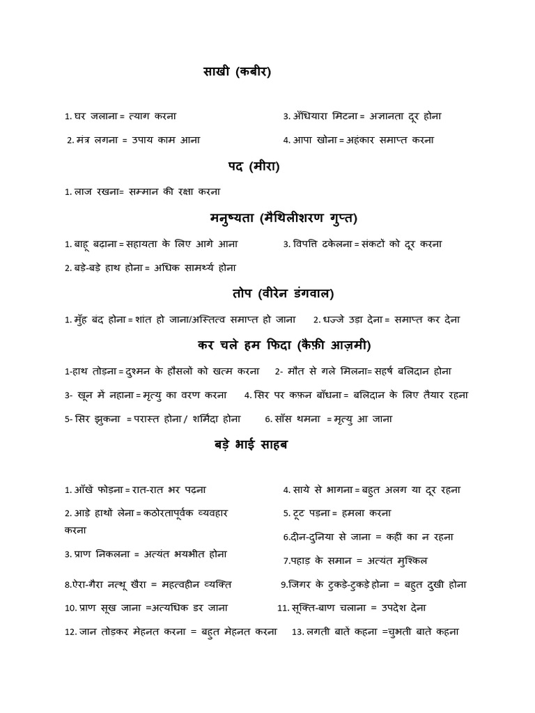 All Lesson Muhavare & Important Muhavare | PDF