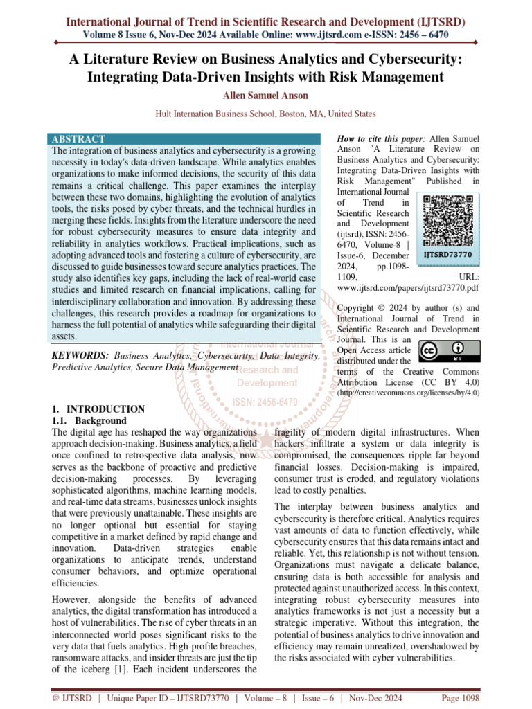 A Literature Review On Business Analytics and Cybersecurity Integrating Data Driven Insights ...