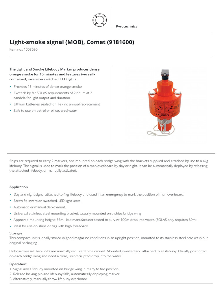 Light-Smoke Signal (MOB), Comet | PDF | Manufactured Goods