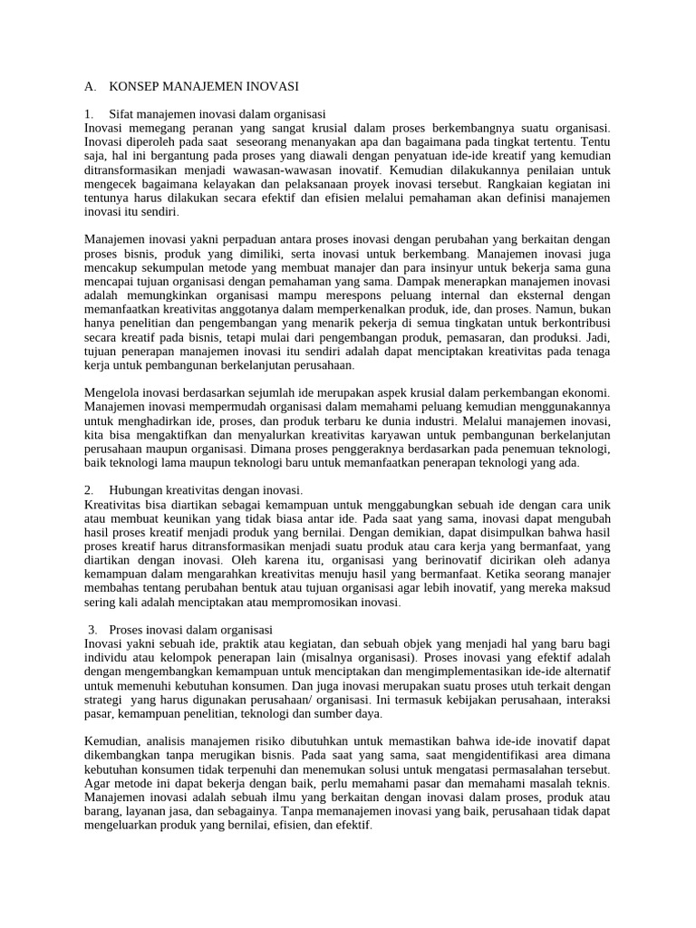 Konsep Manajemen Inovasi Fixx | PDF