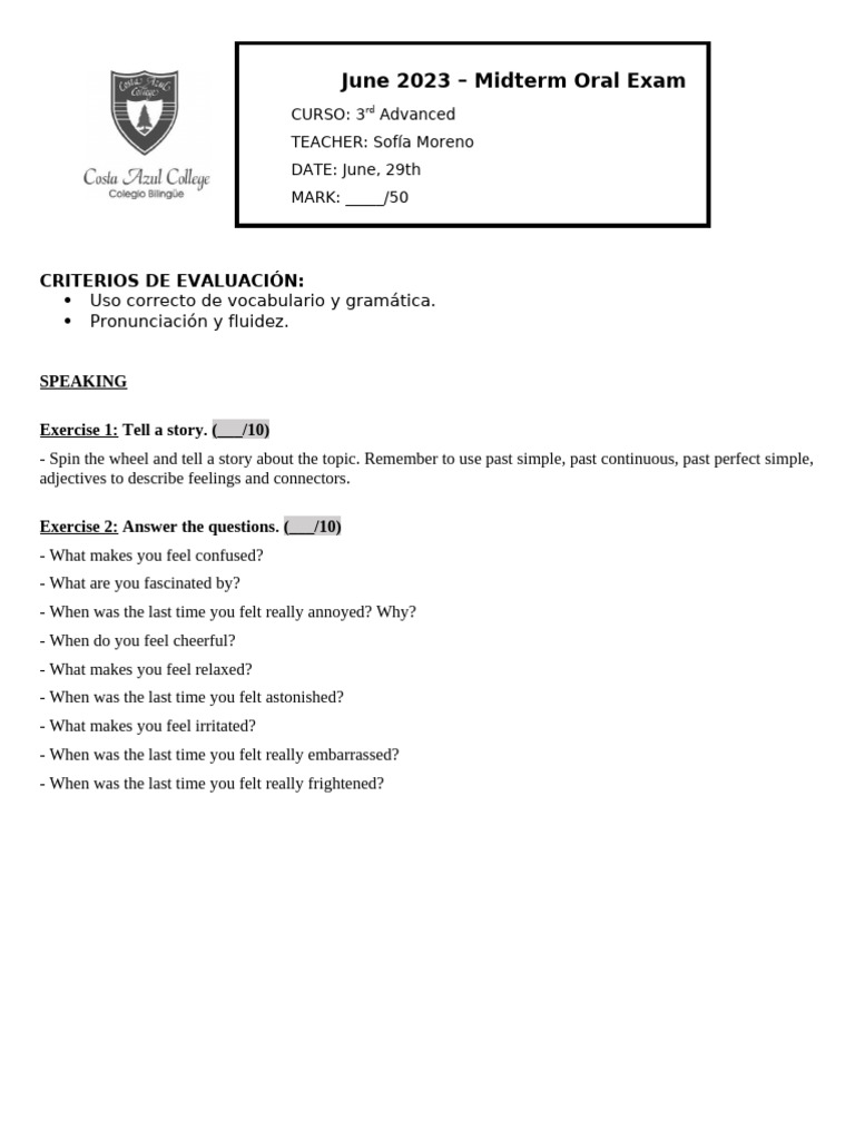 Midterm Oral Exam | PDF
