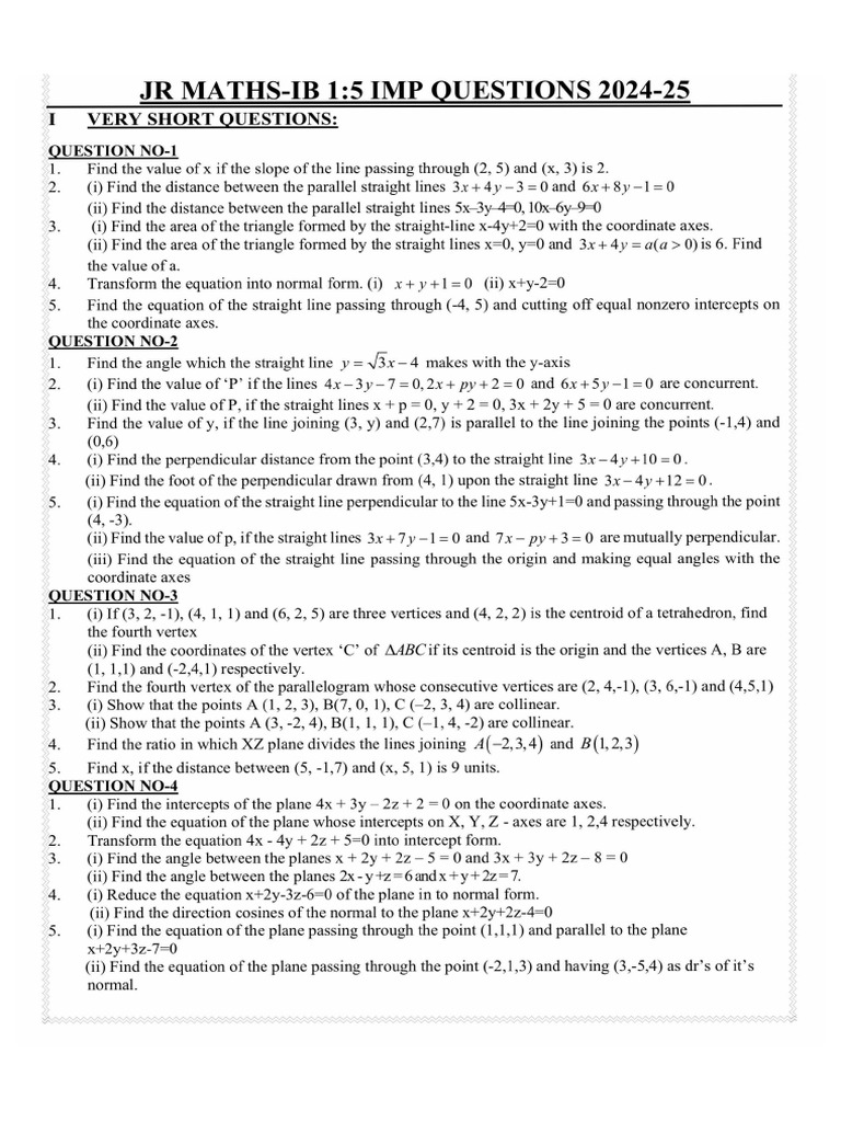 Ts JR Maths Ib Imp Questions-2024!25!1 | PDF