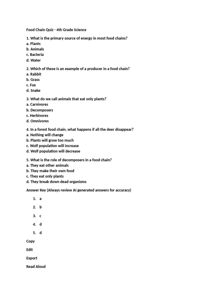 Food Chain Quiz | PDF