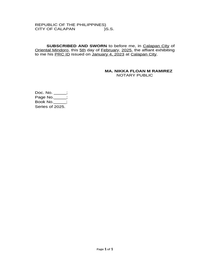 FORM No. 1 - Jurat Legal Forms | PDF