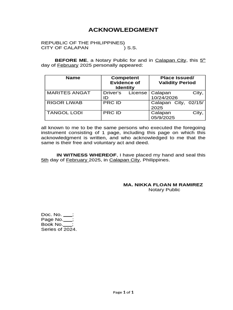 FORM No. 2 - Simple Acknowlegment in Notarization LEGAL FORMS | PDF