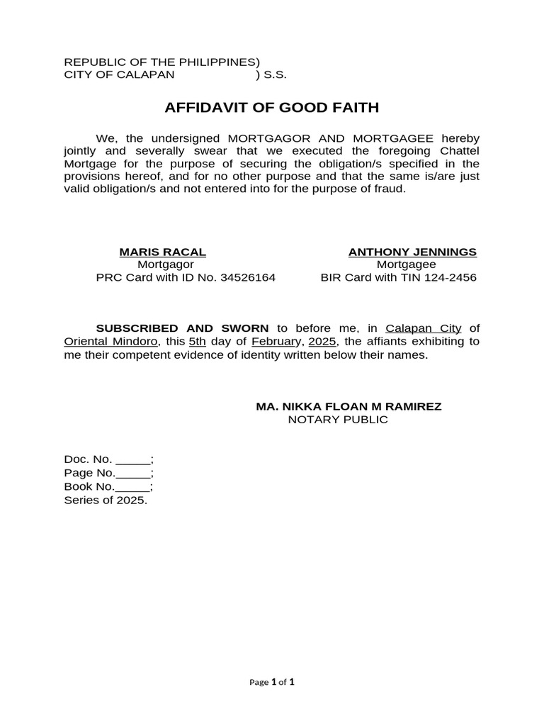 FORM No. 4 - Affidavit of Good Faith LEGAL FORMS | PDF