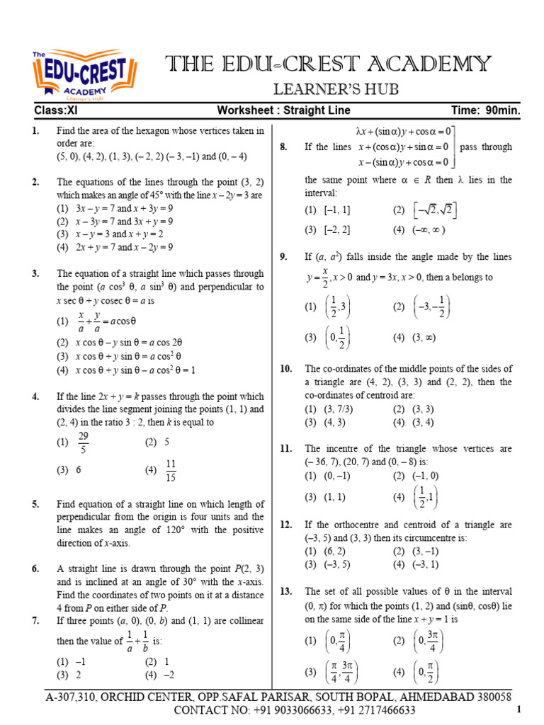 DPP_11th Straight Line | PDF | Euclidean Geometry | Elementary Geometry
