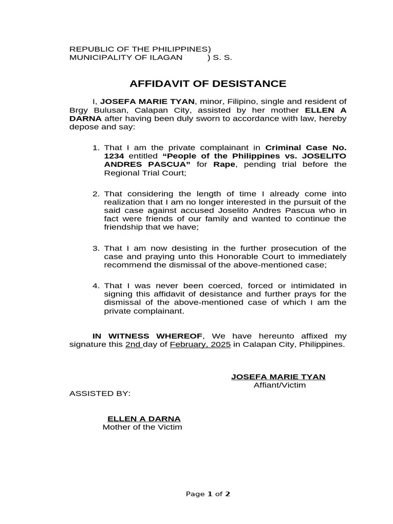 FORM No. 8-Affidavit of Desistance | PDF