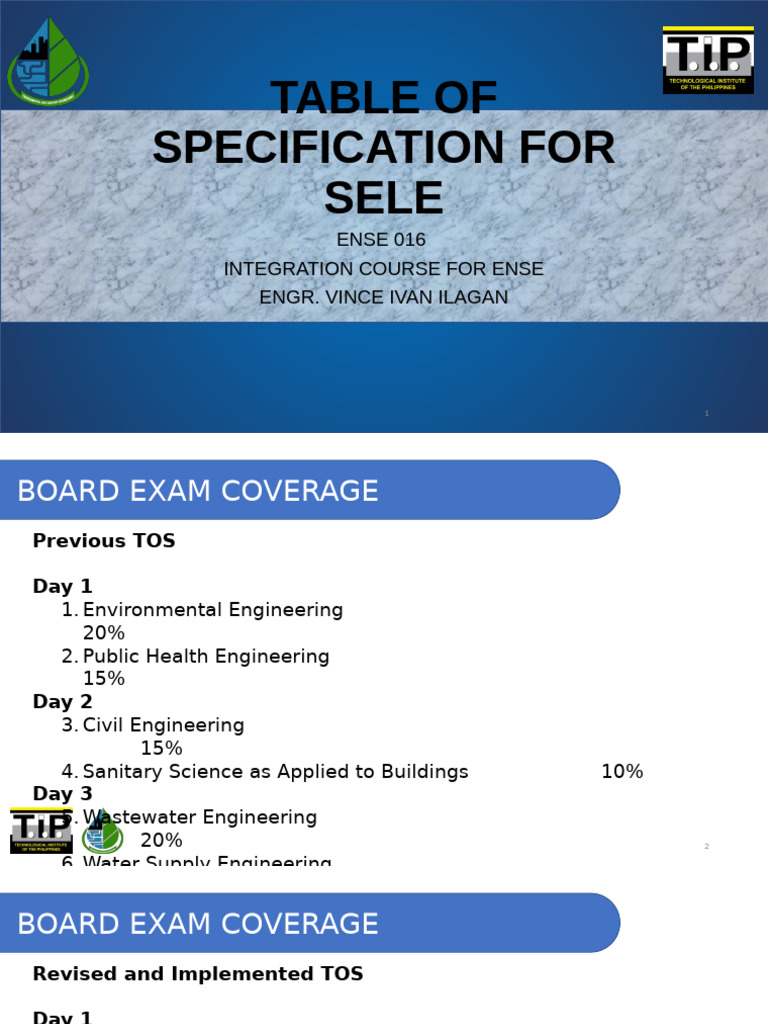 Table of Specification For Sele | PDF | Sanitation | Sanitary Sewer