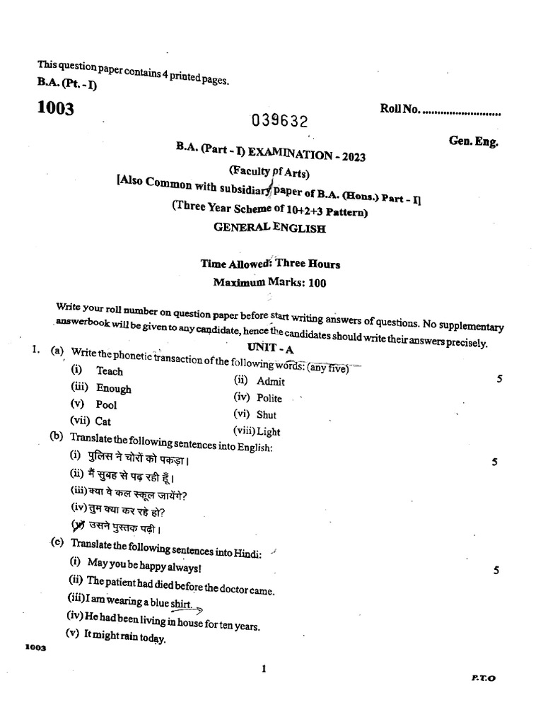 Ba Part 1 General English 1003 2023 Pdf
