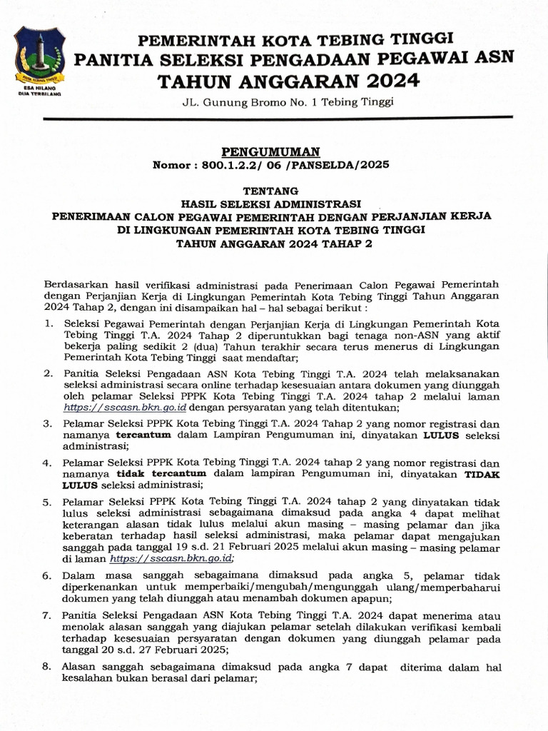 Hasil Seleksi Administrasi Pra Sanggah Tahap 2 | PDF