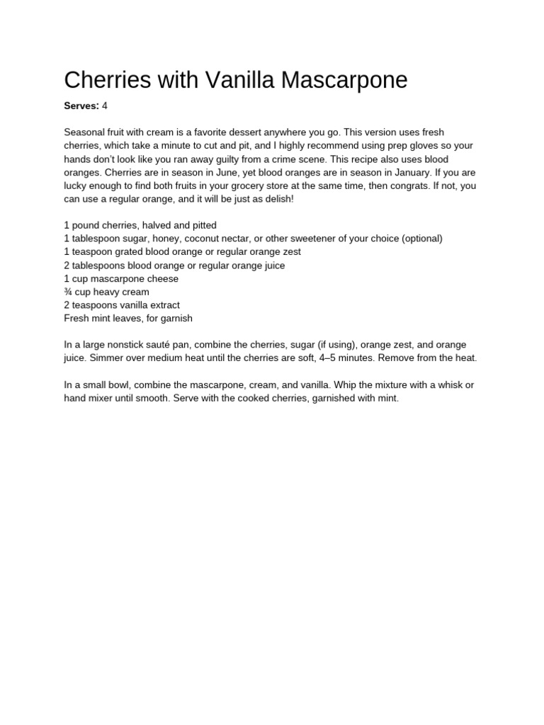 Cherries With Vanilla Mascarpone | PDF