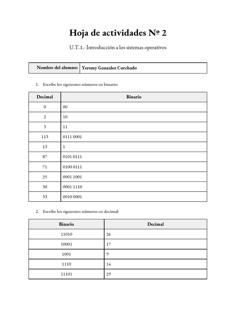 Actividades de Conversión Binaria | PDF | Lexicología | Matemáticas