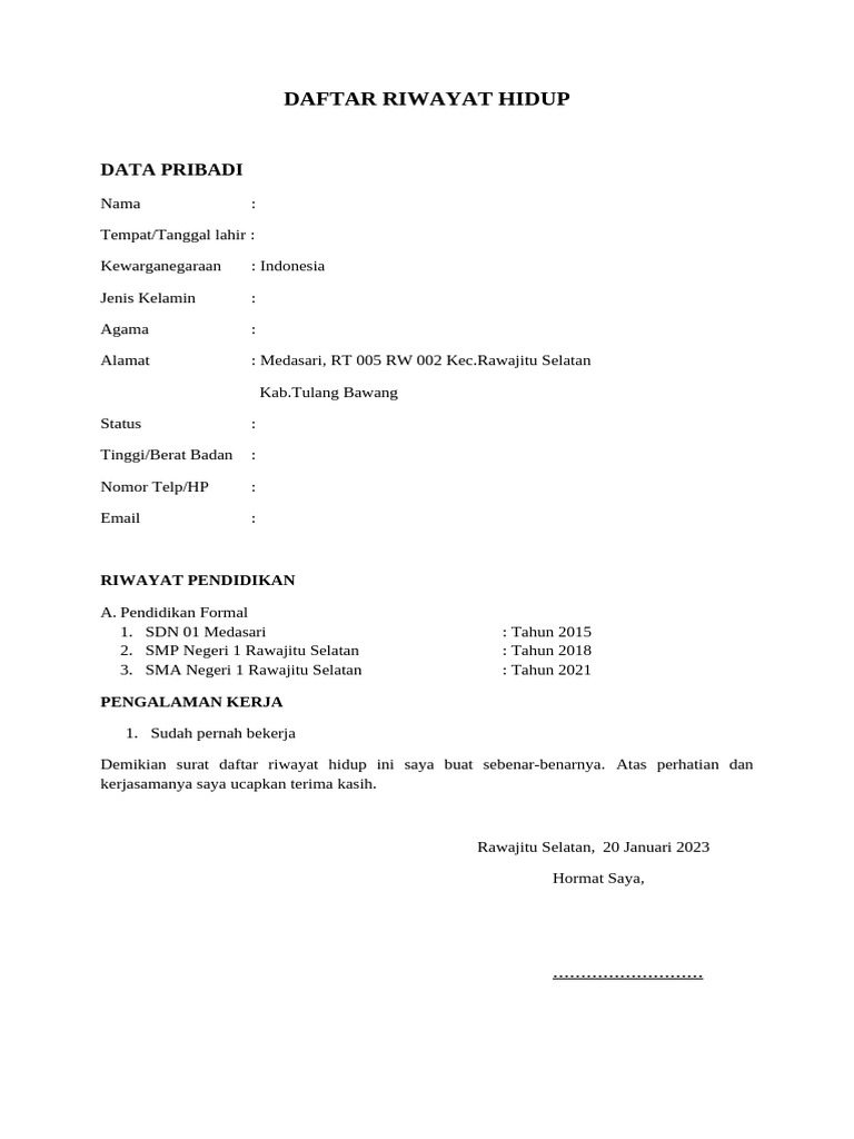 Format Daftar Riwayat Hidup | PDF