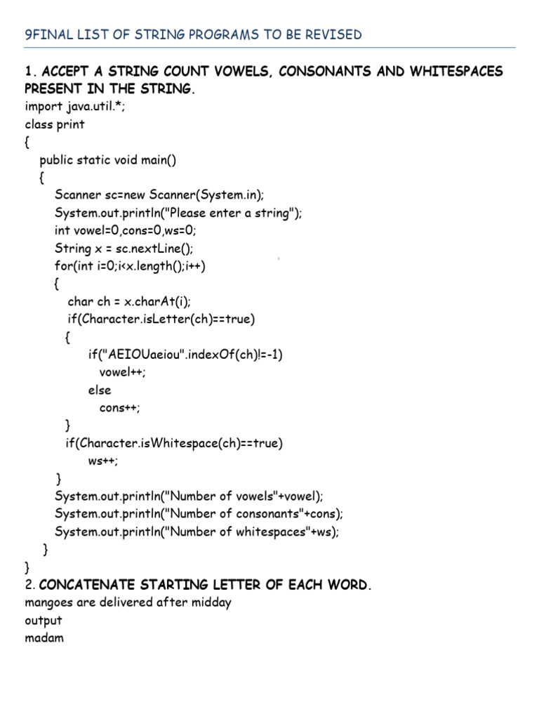 String Manipulation Programs in Java | PDF | Letter Case | String ...