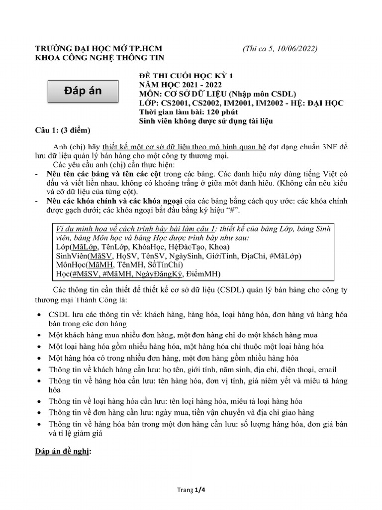 DapAn DeLT CSDL HK1 2122 H | PDF