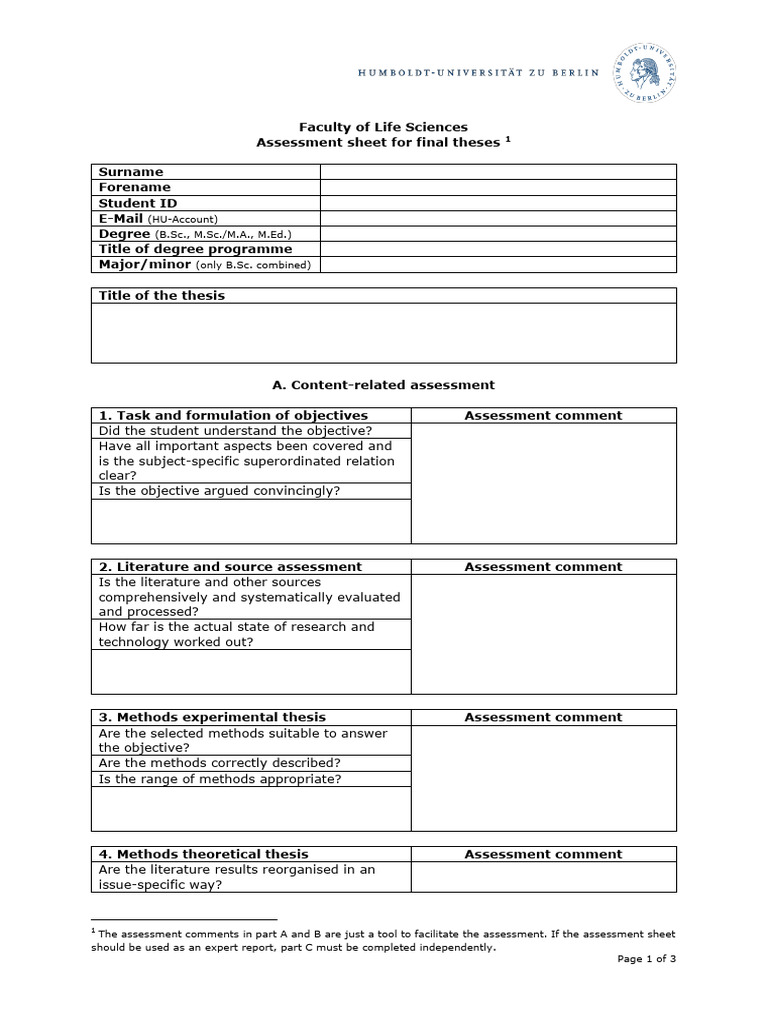 Thesis Assessment Sheet Template | PDF | Thesis | Cognitive Science