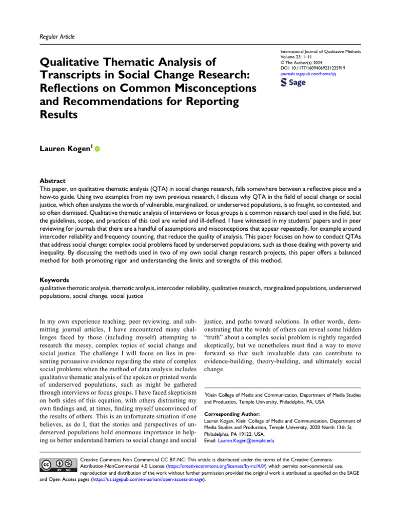 Qualitative Thematic Analysis of Transcripts in So | PDF | Qualitative ...