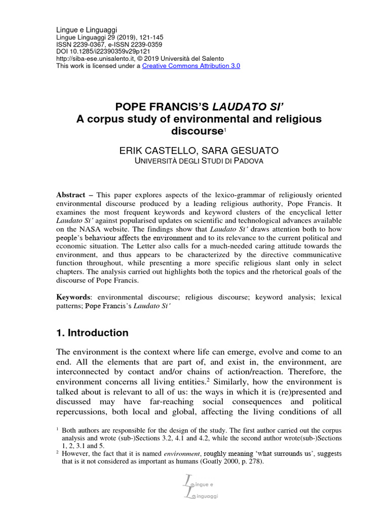 Pope Francis S Laudato Si A Corpus Study | PDF | Linguistics