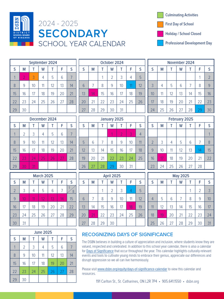DSBN Secondary School Calendar 2024-25 | PDF