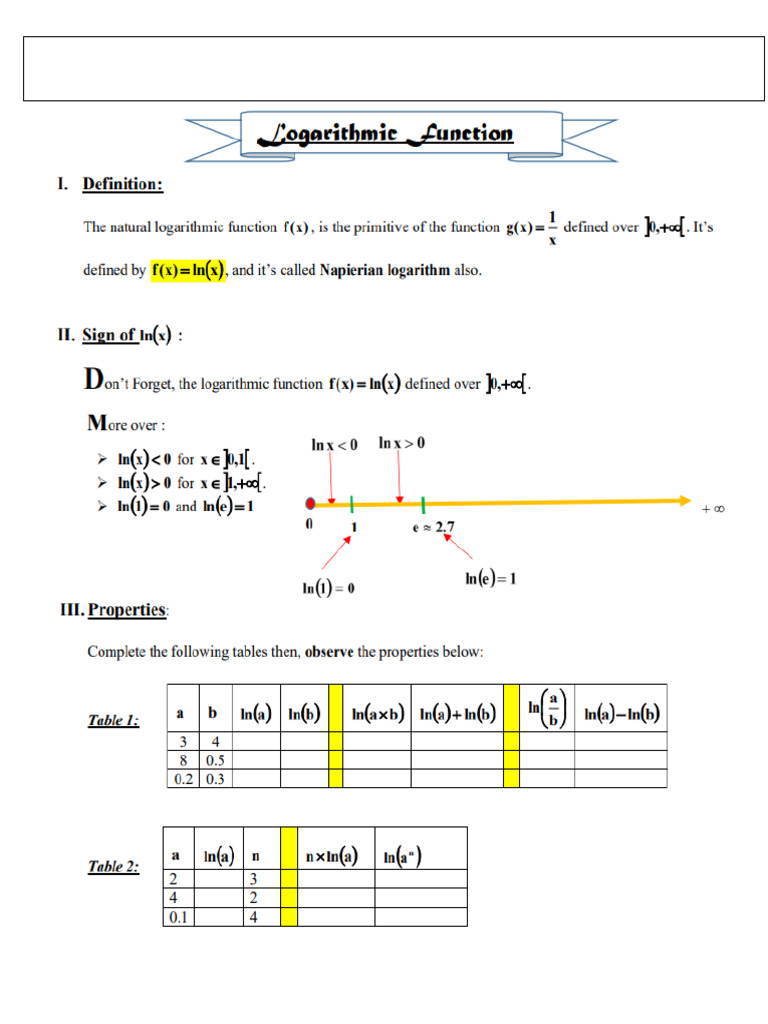 RV Logarithmic Function (Summary + Exercises)_231103_192230 | PDF