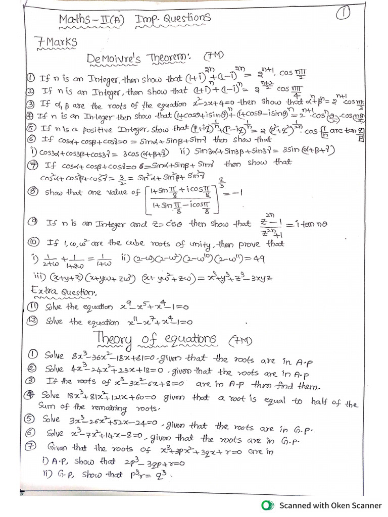 Maths 2A Imp - Questions | PDF
