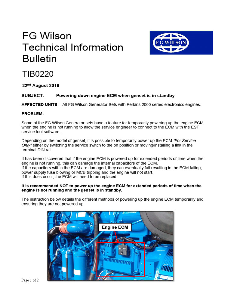FGW TIB0220 - Powering Down Engine ECM When Genset Is in Standby | PDF