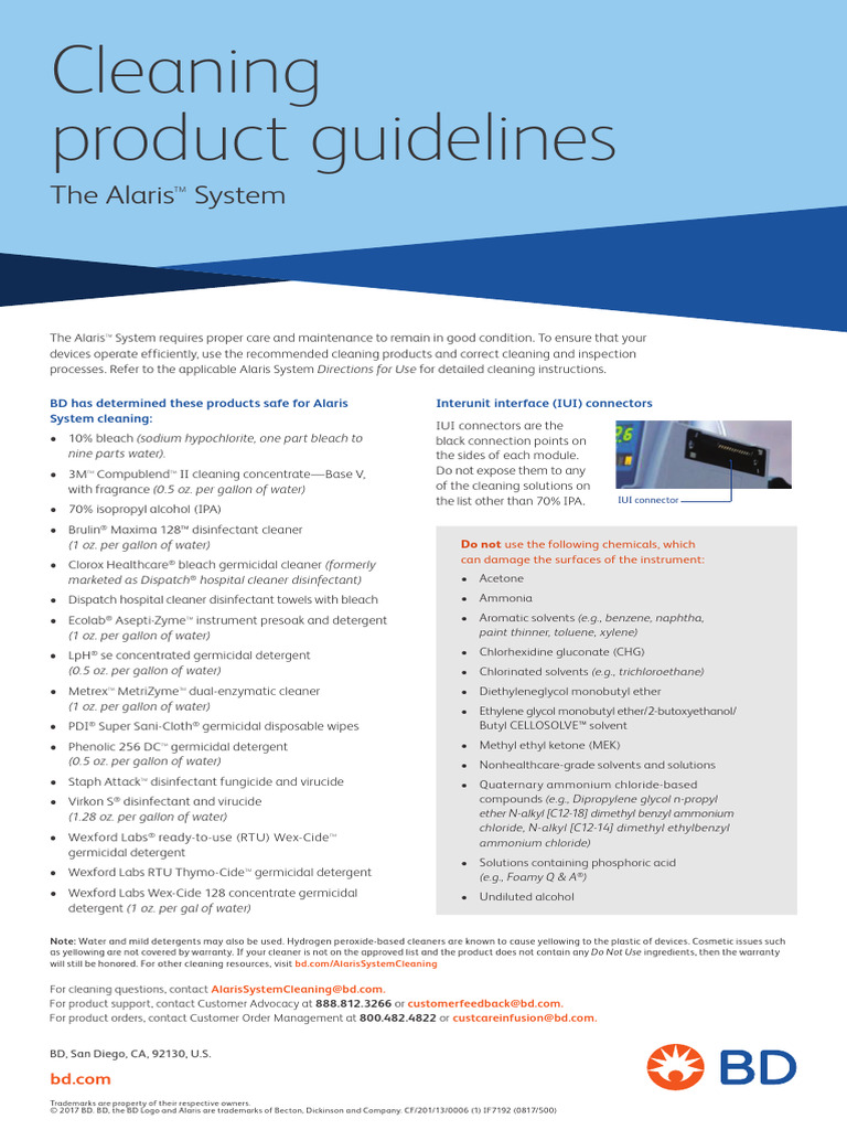 Alaris Cleaning Instructions | PDF | Bleach | Disinfectant