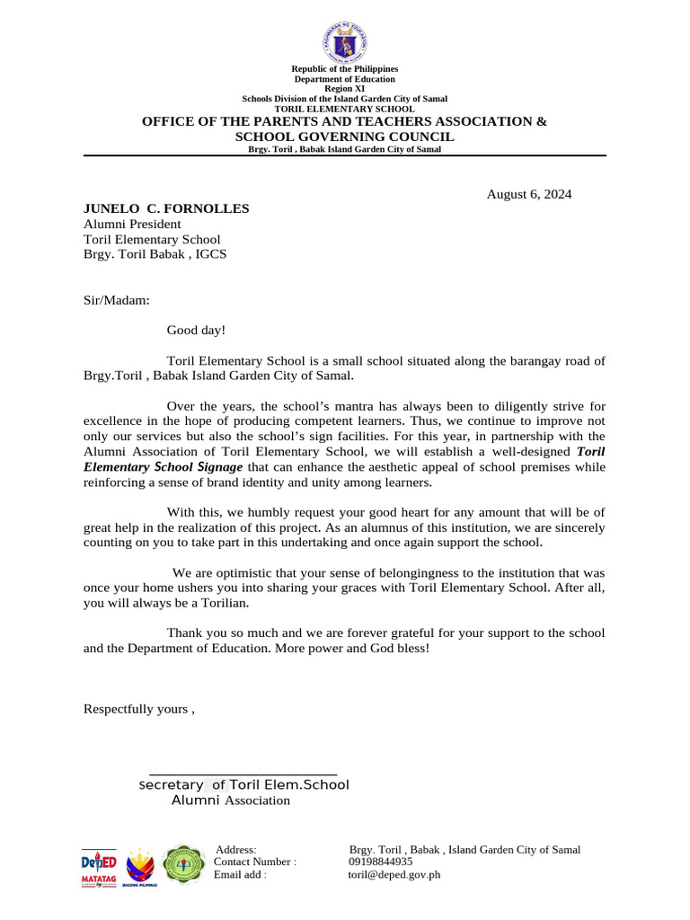 Letter For Alumni Pdf