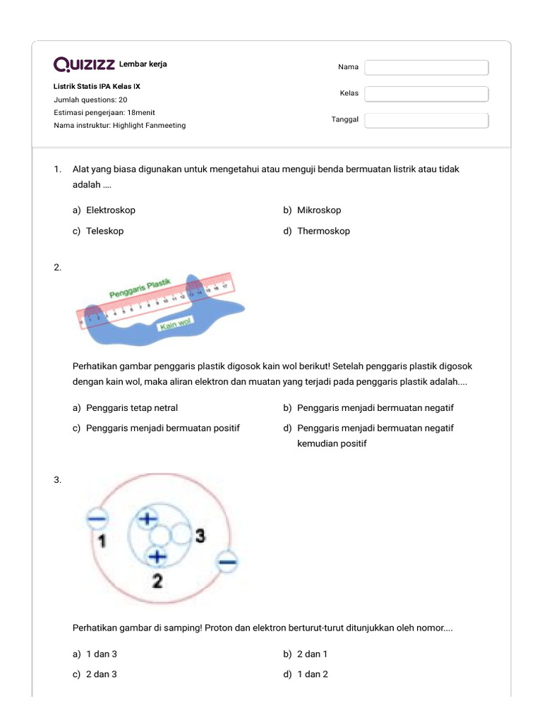 Listrik Statis IPA Kelas IX - Quizizz | PDF