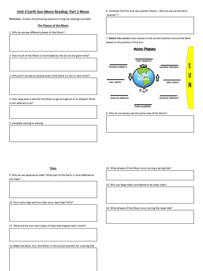4-ESS Unit 4 Reading Part 2 - Eclipses - Phases - Tides | PDF | Tide | Moon