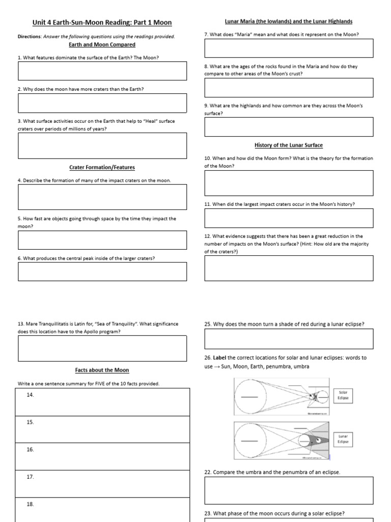 4-ESS Unit 4 Reading Part 1 - Moon Structure - Features - History | PDF ...