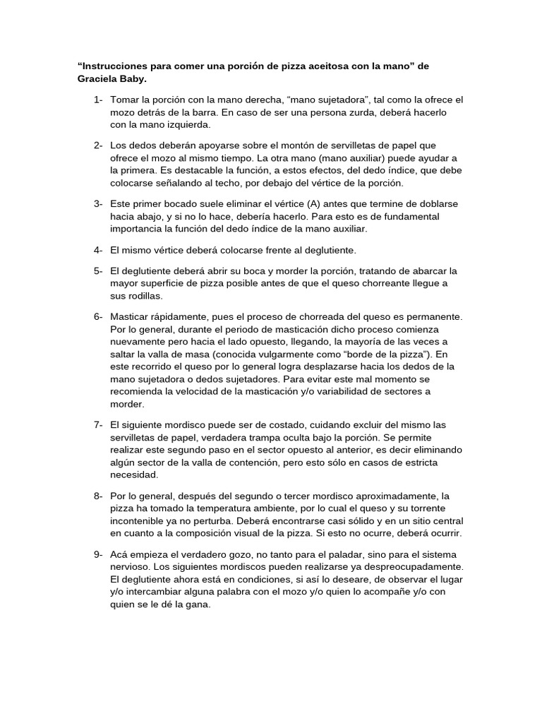 Instrucciones para Comer Una Porción de Pizza Aceitosa Con La Mano | PDF