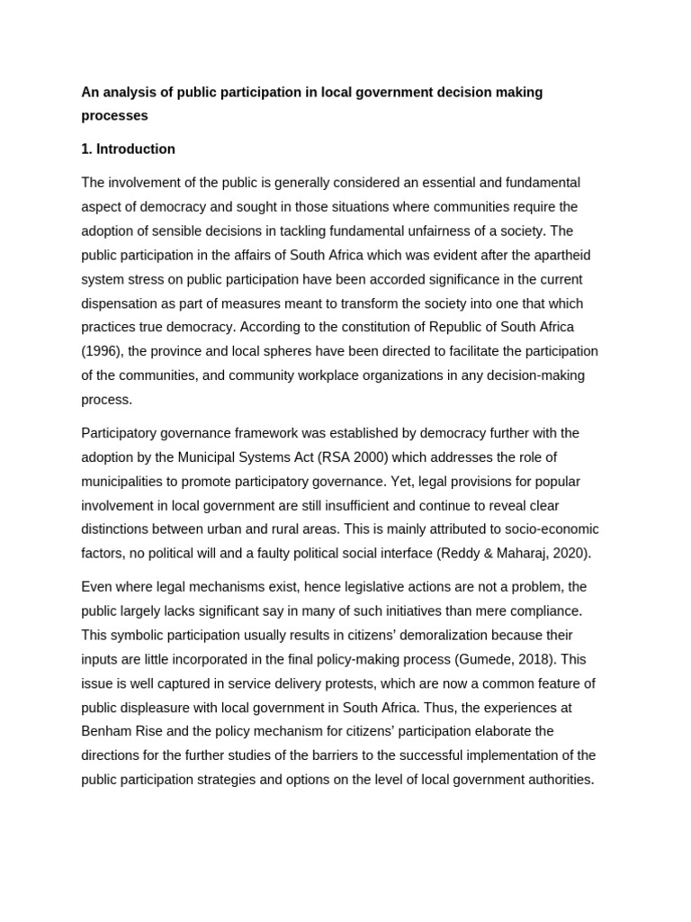 Public Participation in Local Governance | PDF | Governance ...