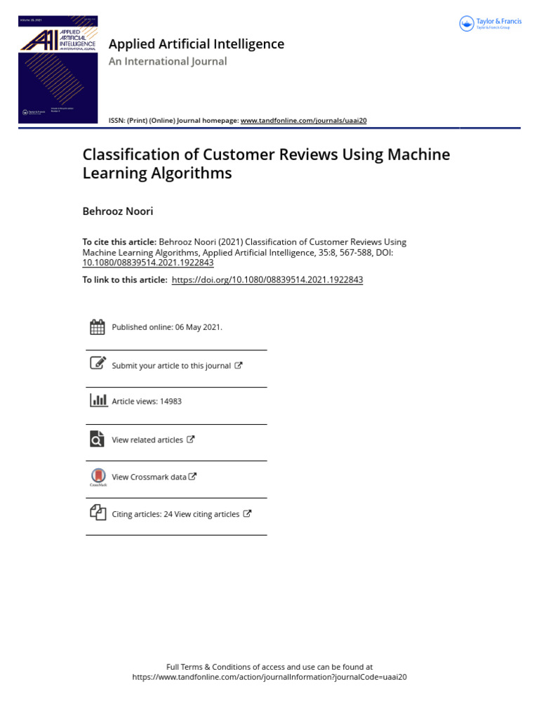Classification of Customer Reviews Using Machine Learning Algorithms | PDF | Machine Learning ...